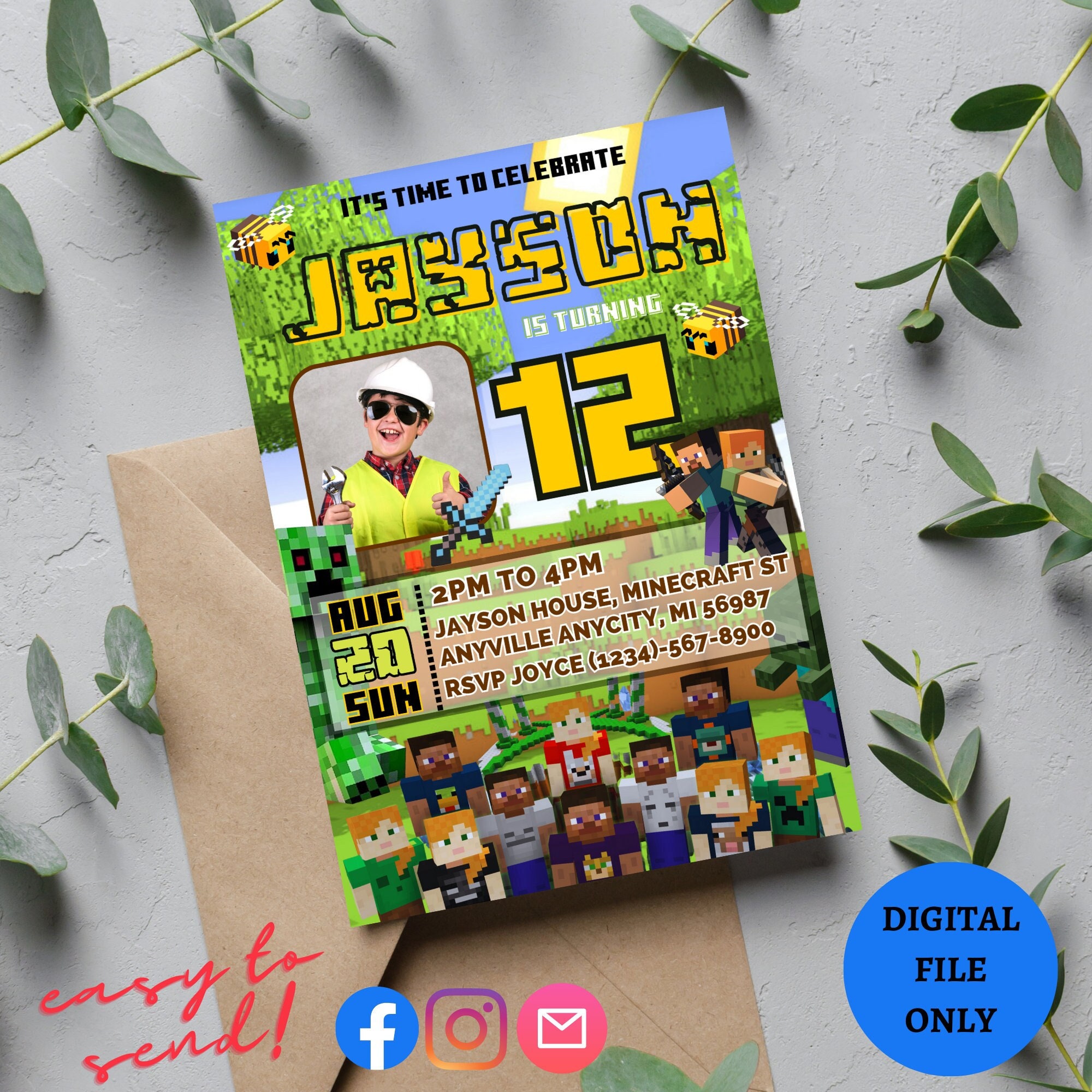 Invitación de Minecraft Invitación de cumpleaños de - Etsy España