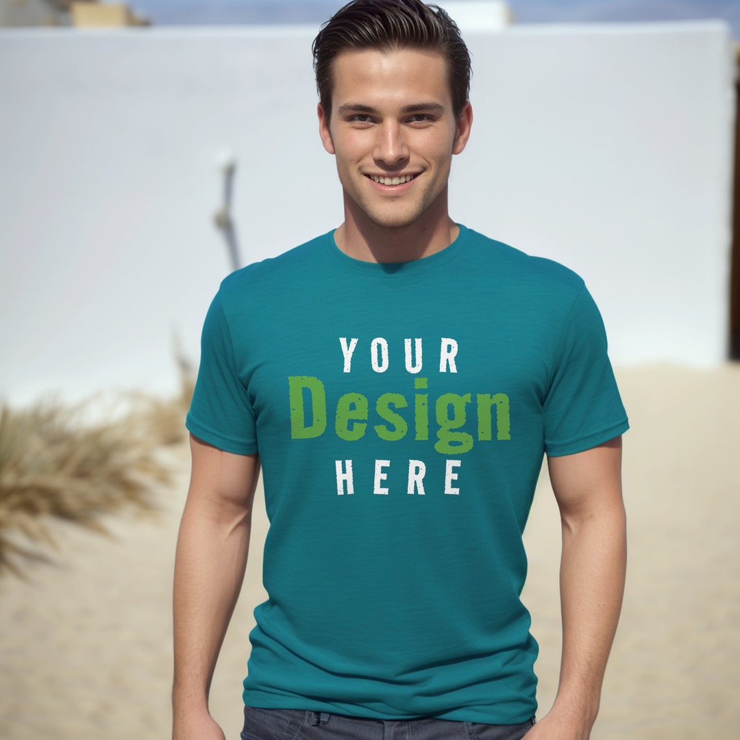 Gildan 64000 Antique Jade Dome Softstyle T-shirt Mens T-shirt Mockup - Etsy