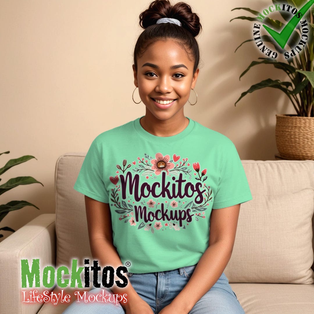 Gildan 64000 Style Mint Green Softstyle T-shirt Womens T-shirt Mockup ...