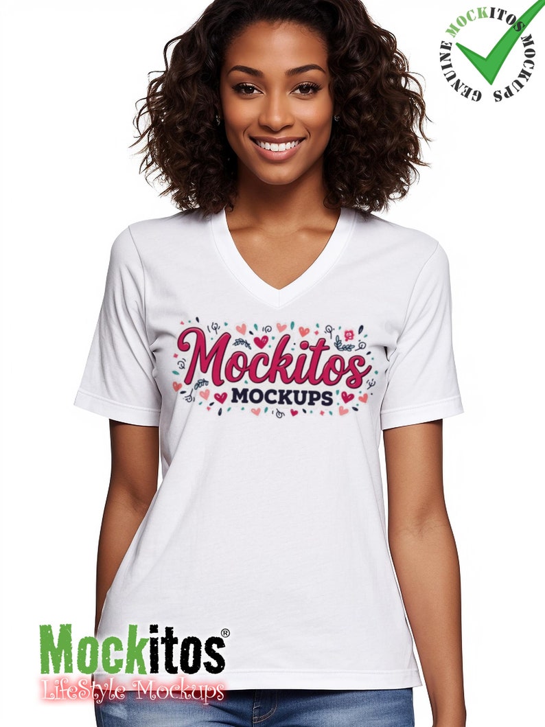 White V-neck T-shirt Mockup: Bella+canvas 3005 (PSD & JPG) - Etsy