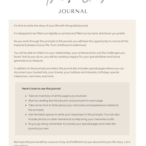 Life Story Journal, Printable Diary, INSTANT DOWNLOAD, Gift for Parents ...