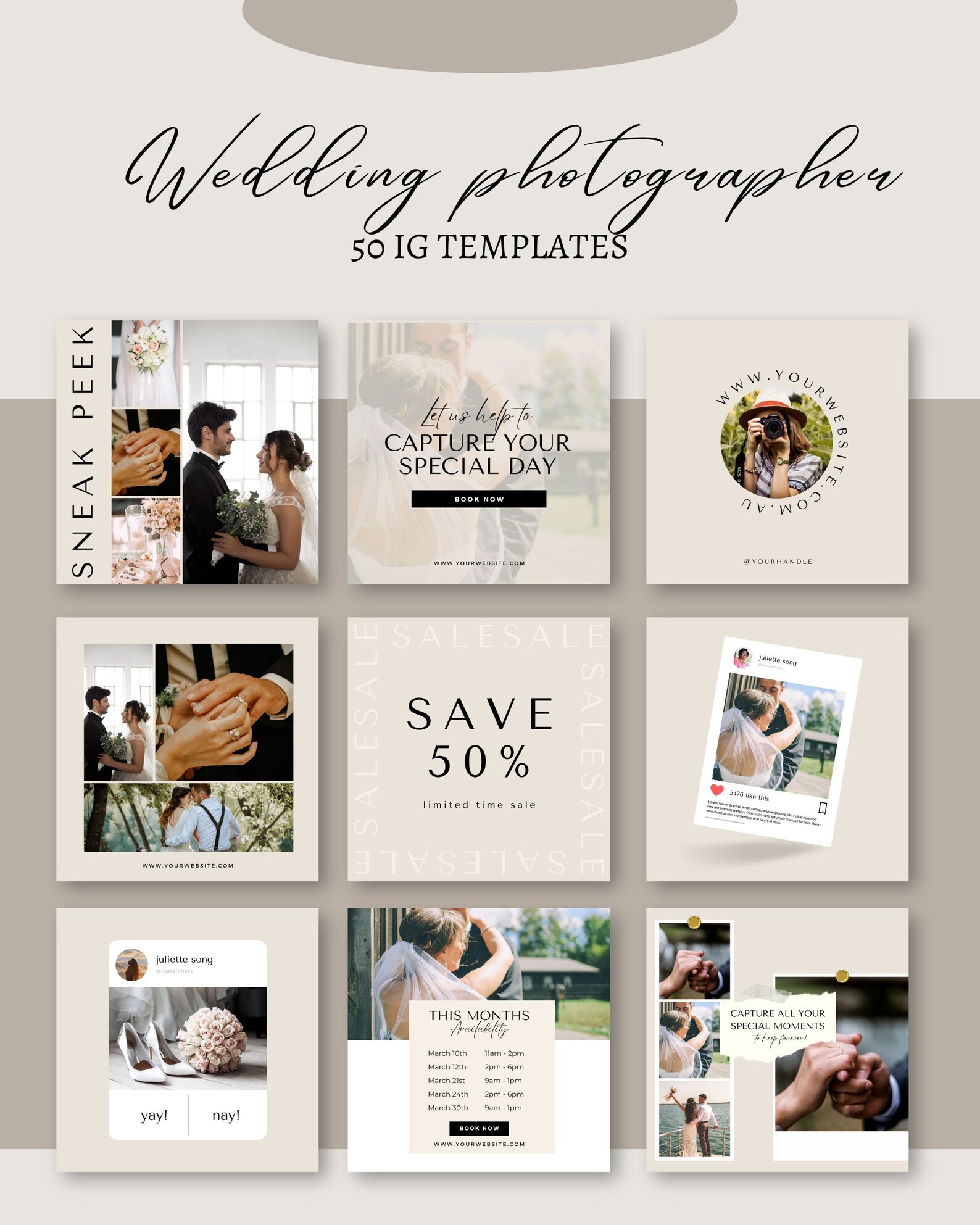 50 IG Post Templates for Wedding Photographers, Social Media for ...
