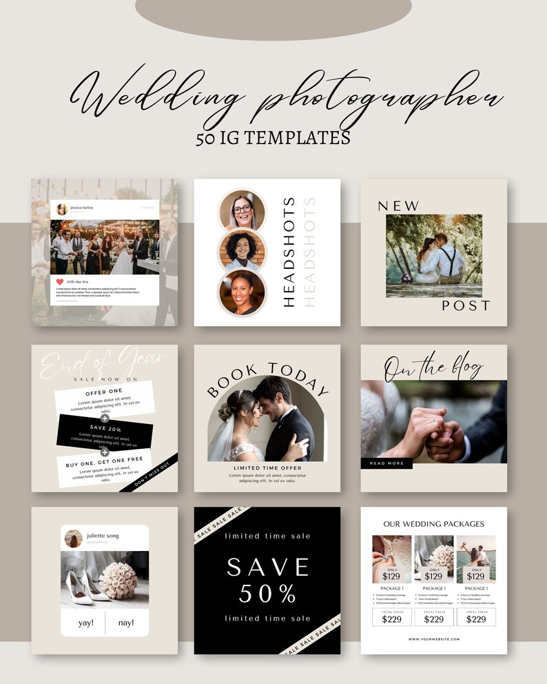 50 IG Post Templates for Wedding Photographers, Social Media for ...