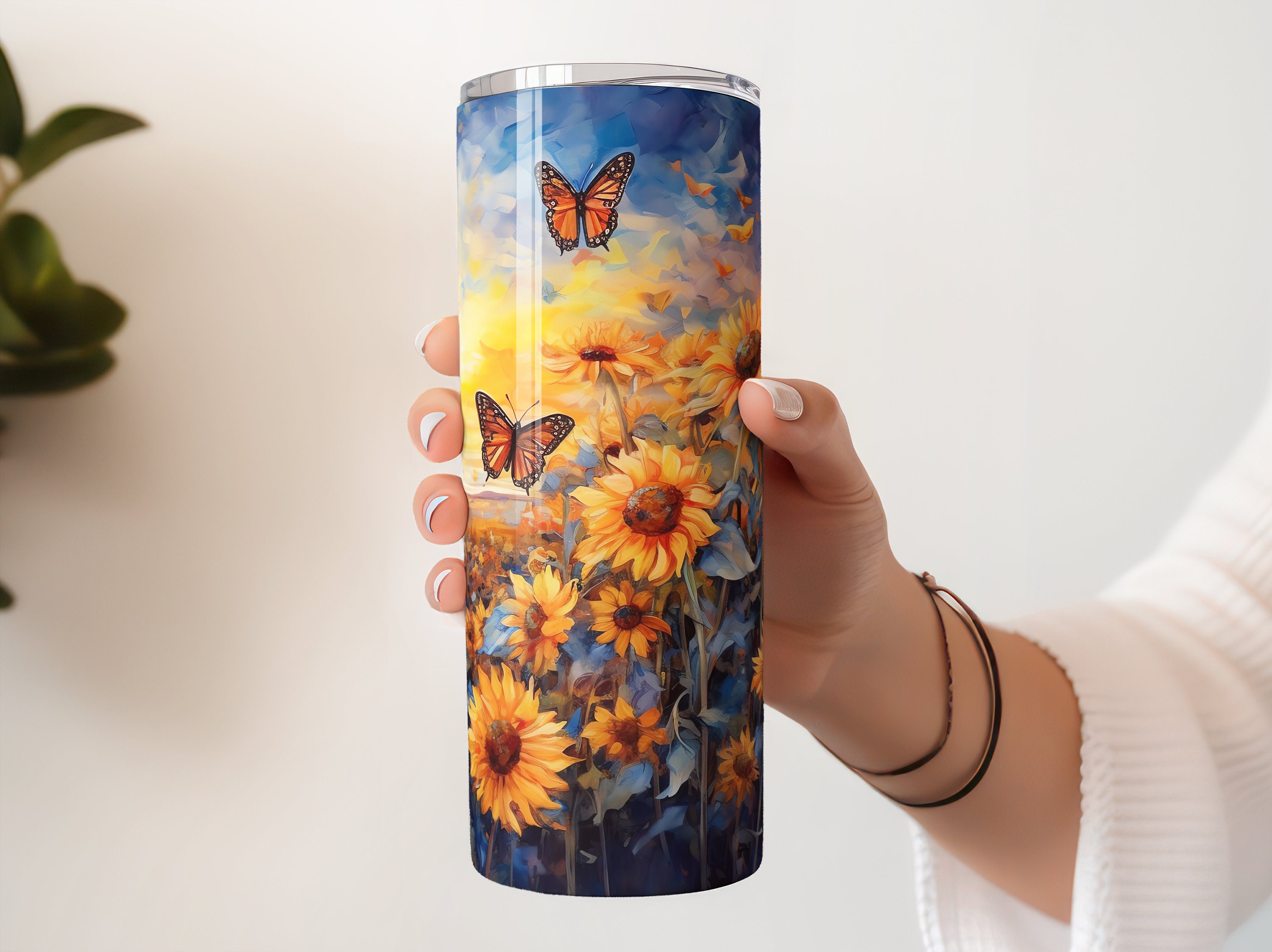 Big Sunflowers Butterflies 20 Oz Skinny Tumbler Sublimation Design ...