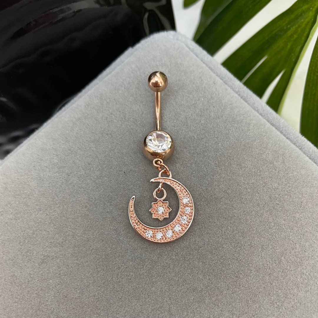 Gold Dangle Belly Bar, Crystal Belly Bar, Dangle Belly Bar, Body ...