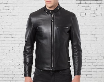 New Men's Genuine Lambskin Leather Jacket Black Slim Fit Motorcycle Jacket - Etsy