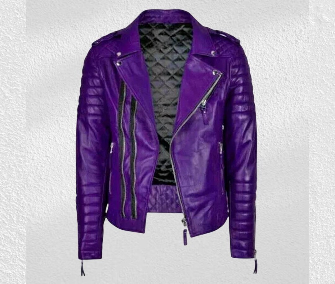 Men's Quilted Purple Leather Biker Jacket - Slim Fit Motorcycle Coat - Etsy