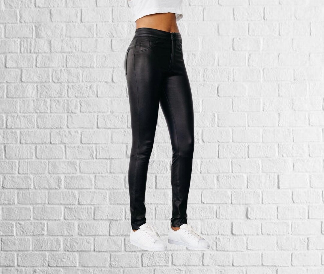 Handmade Black Lambskin Stretchable Leather Pants: Women's Skinny ...