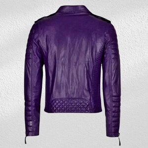Men's Quilted Purple Leather Biker Jacket - Slim Fit Motorcycle Coat - Etsy