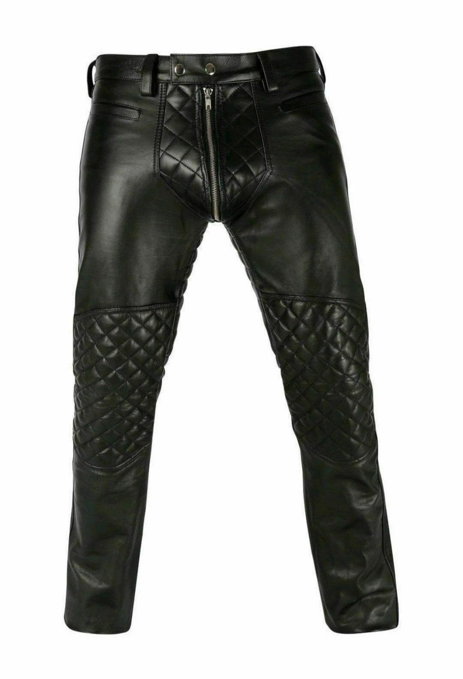 Skinny Leather Pants Men Motorcycle Biker Black Slim Fit Casual Pants ...