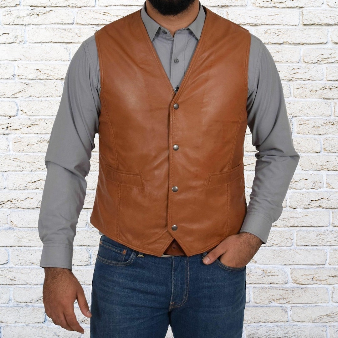 Leather Vest for Men Leather Bar Vest for Men Open Front Leather Vest ...