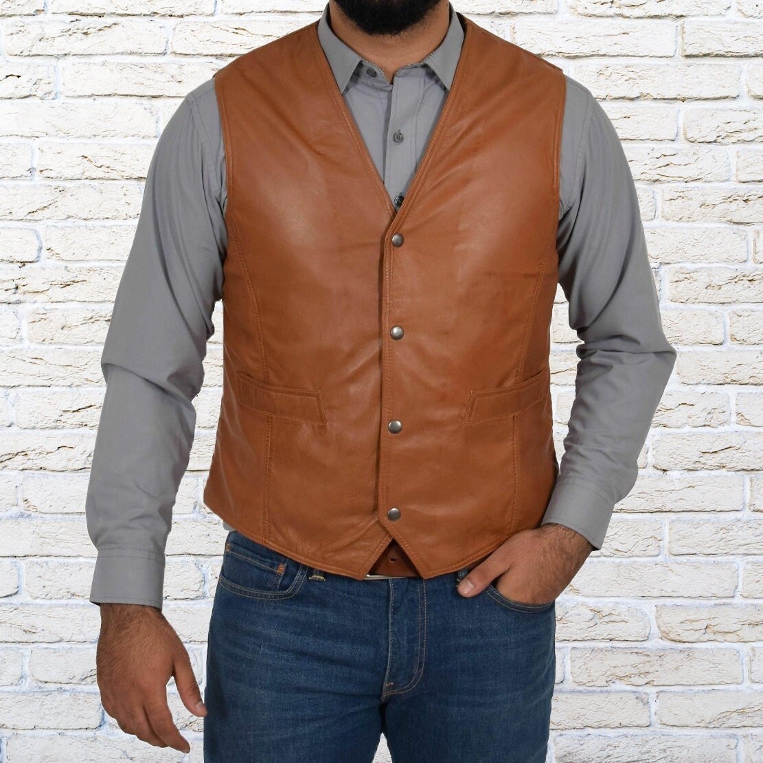 Leather Vest for Men Leather Bar Vest for Men Open Front Leather Vest ...