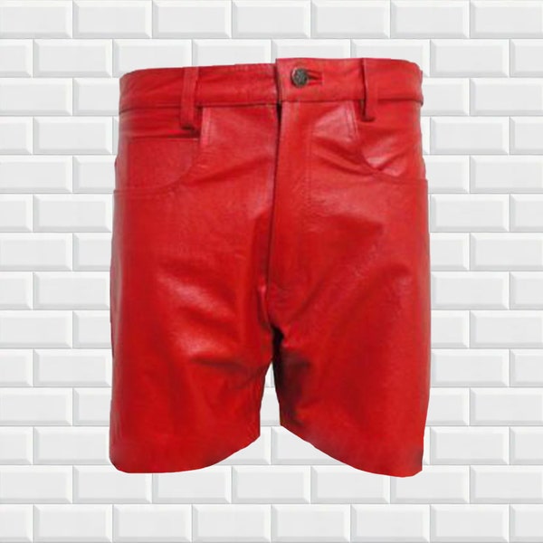 Red Leather Shorts Men - Etsy