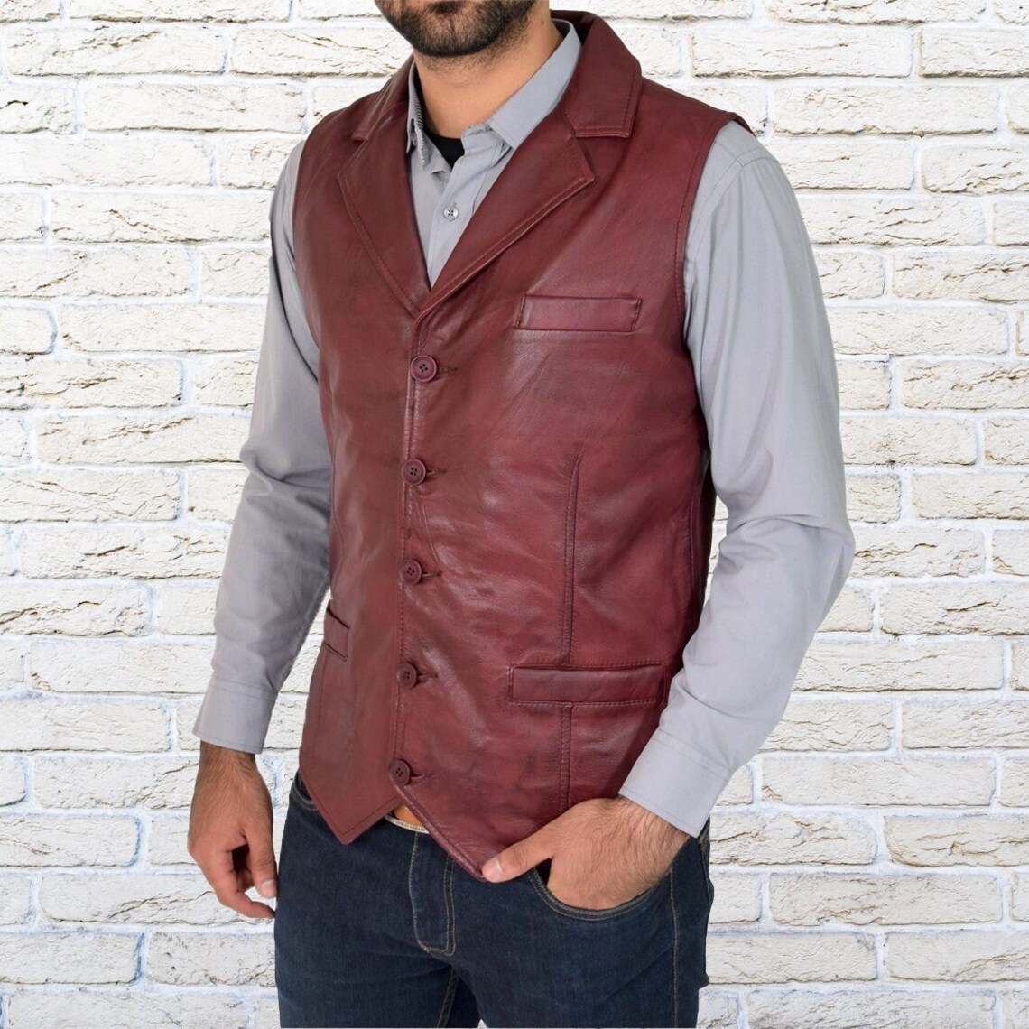 Pure Lamb Leather Vest,red Men Leather Vest, Soft Sheepskin Vest Best ...