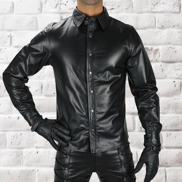 Fascinating Black Leather Shirt Mens Images
