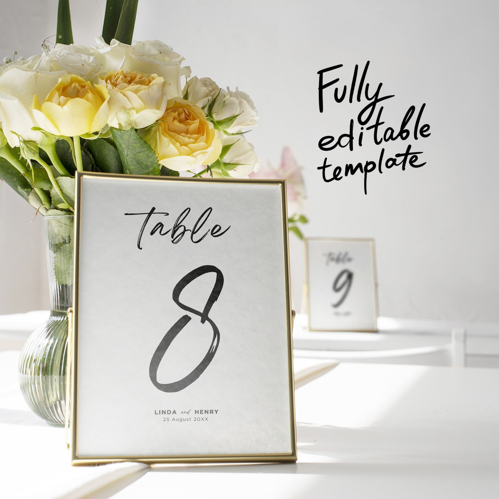 Wedding Table Number Sign Template, DIY Wedding Table Numbers, Editable ...