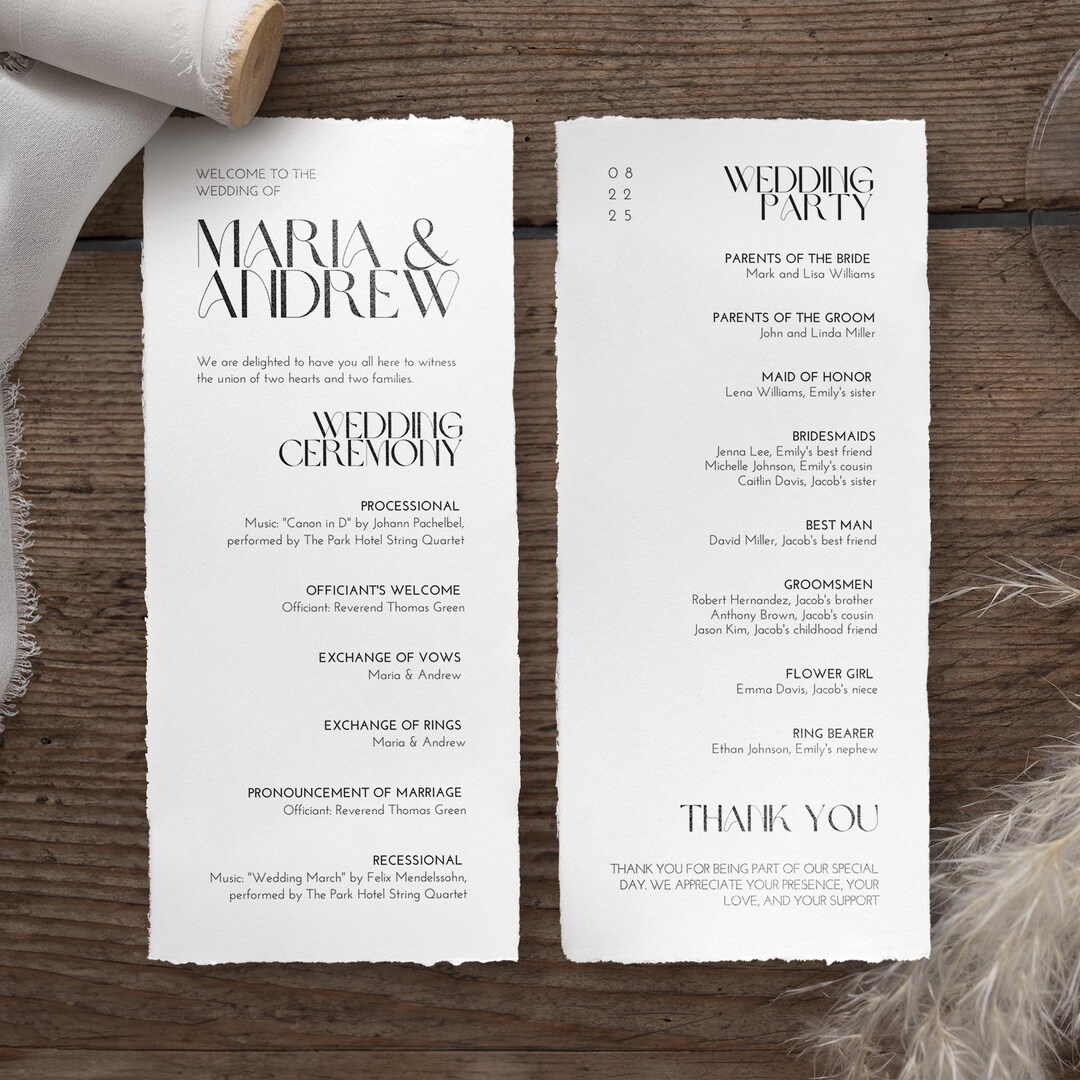 Printable Wedding Program Template, Fully Editable Wedding Program Canva Template, 4x9 Wedding ...