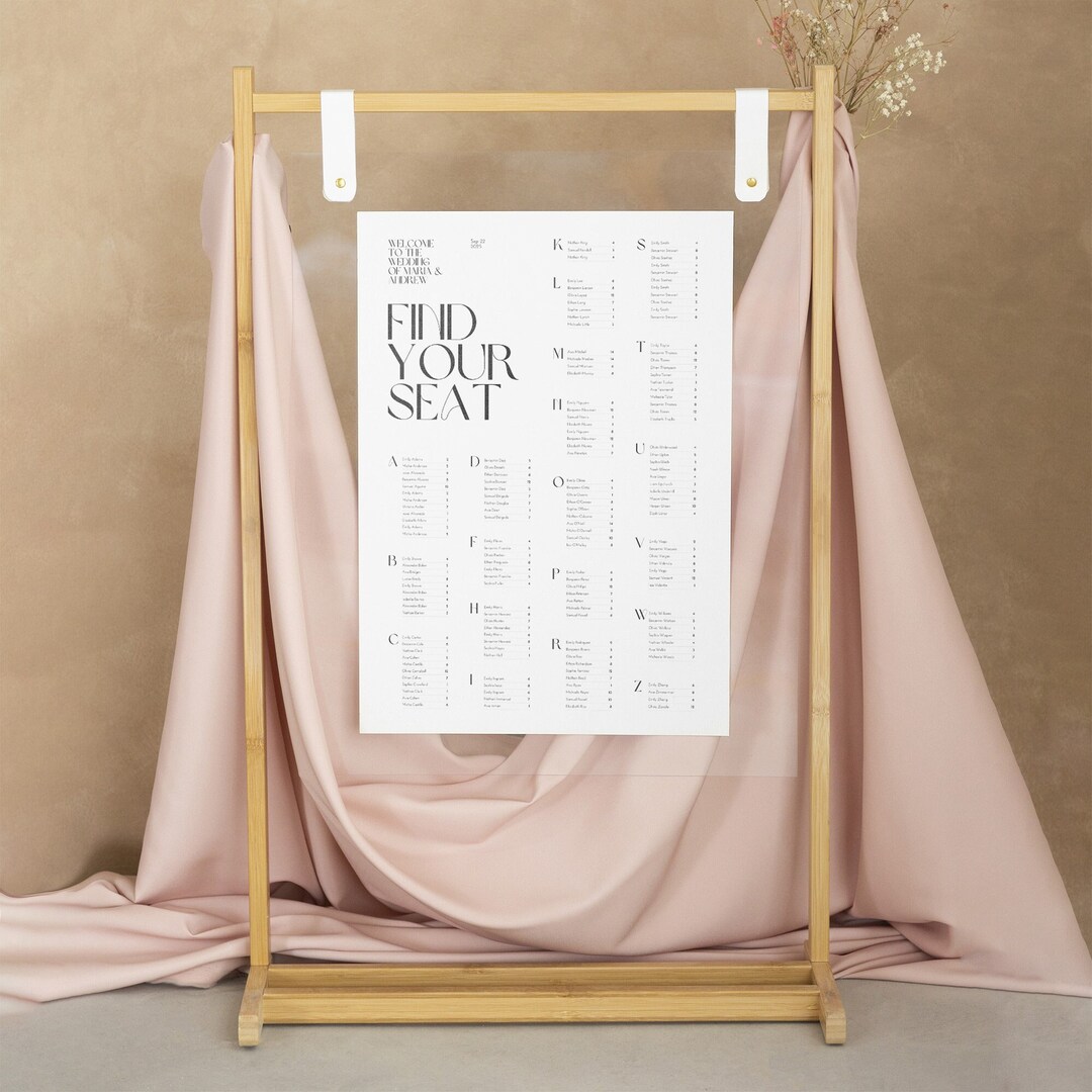 Alphabetical Seating Chart, Wedding Vertical Seating Chart Sign, Modern ...