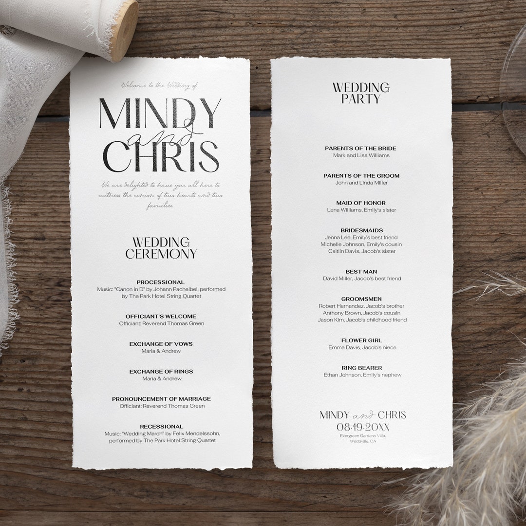 Editable Wedding Program Template, Elegant 4x9 Wedding Program ... Editable Wedding Program Template, Elegant 4x9 Wedding Program ...