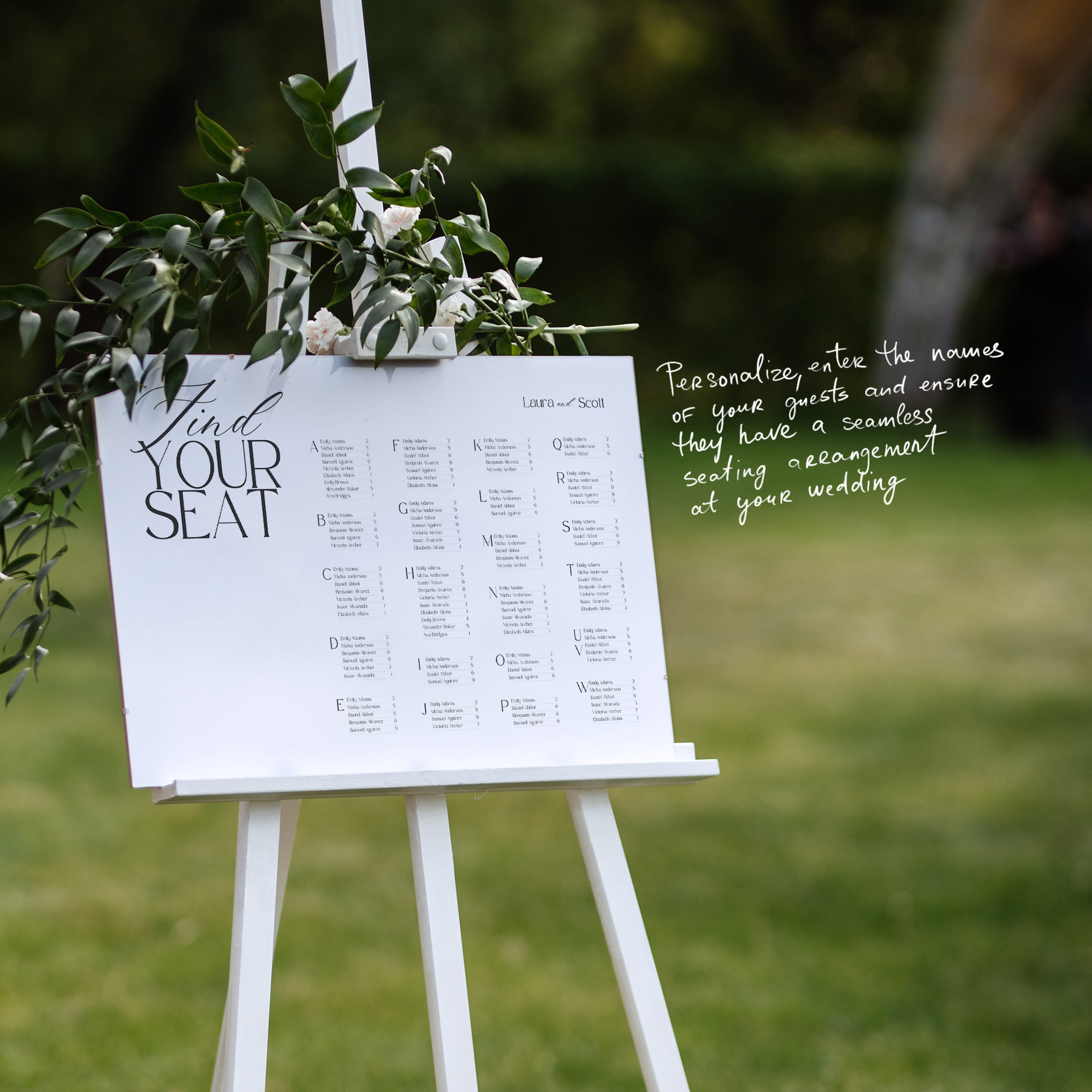 Alphabetical Seating Chart Canva Template, Horizontal Wedding Seating ...