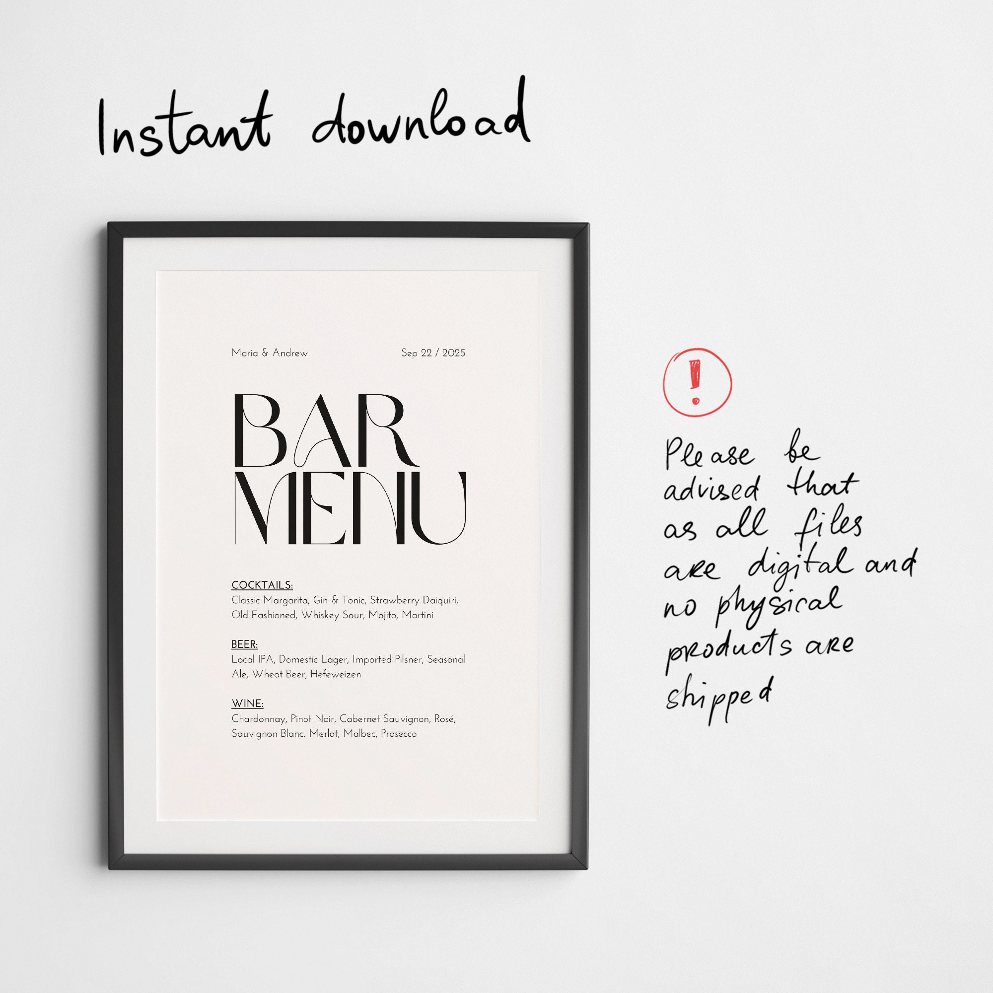 Minimalist Wedding Bar Menu Sign, Printable Bar Menu Sign, Modern Bar Menu, Wedding Drinks Sign ...