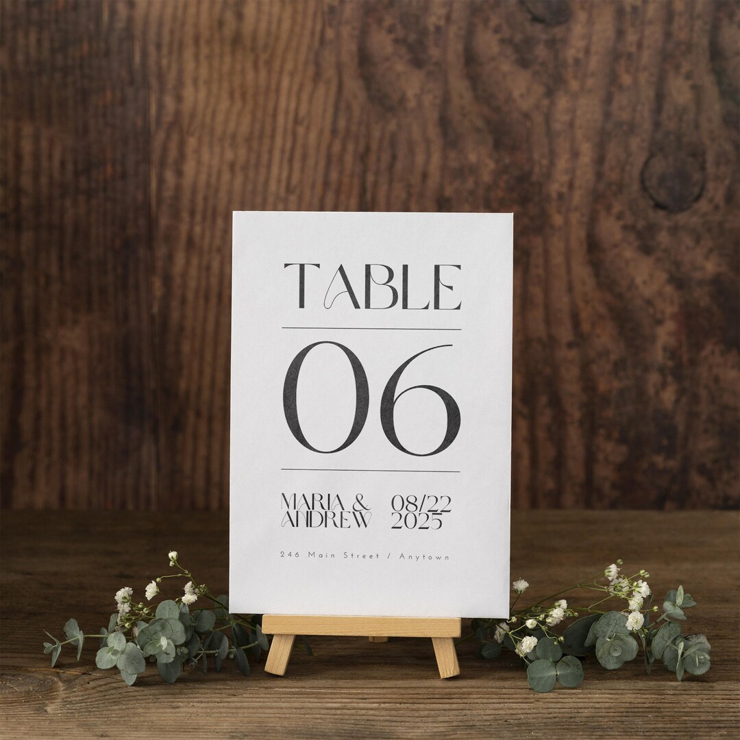 Printable Wedding Table Numbers, Modern Wedding Table Numbers Editable ...
