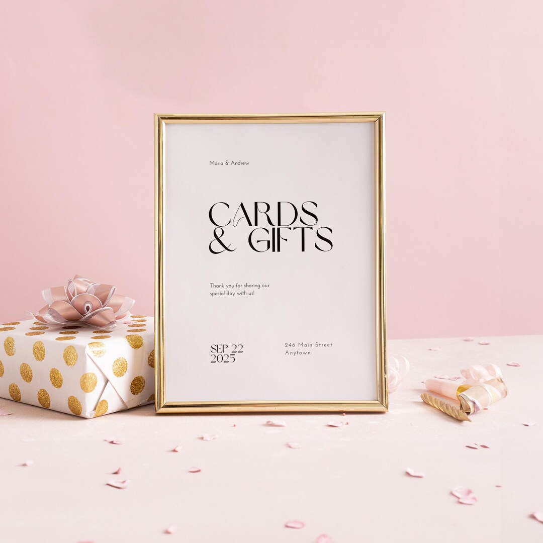 Cards and Gifts Sign Template, Wedding Gifts Sign, Tabletop Cards ...