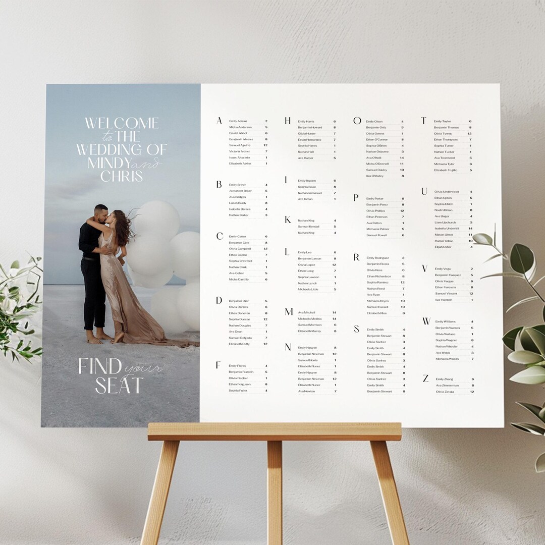 Alphabetical Seating Chart With Photo, Seating Chart Sign Template ...
