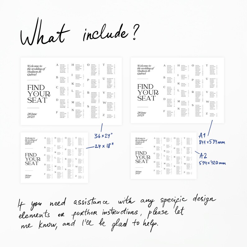 Alphabetical Seating Chart Sign, Wedding Seating Chart Template ...