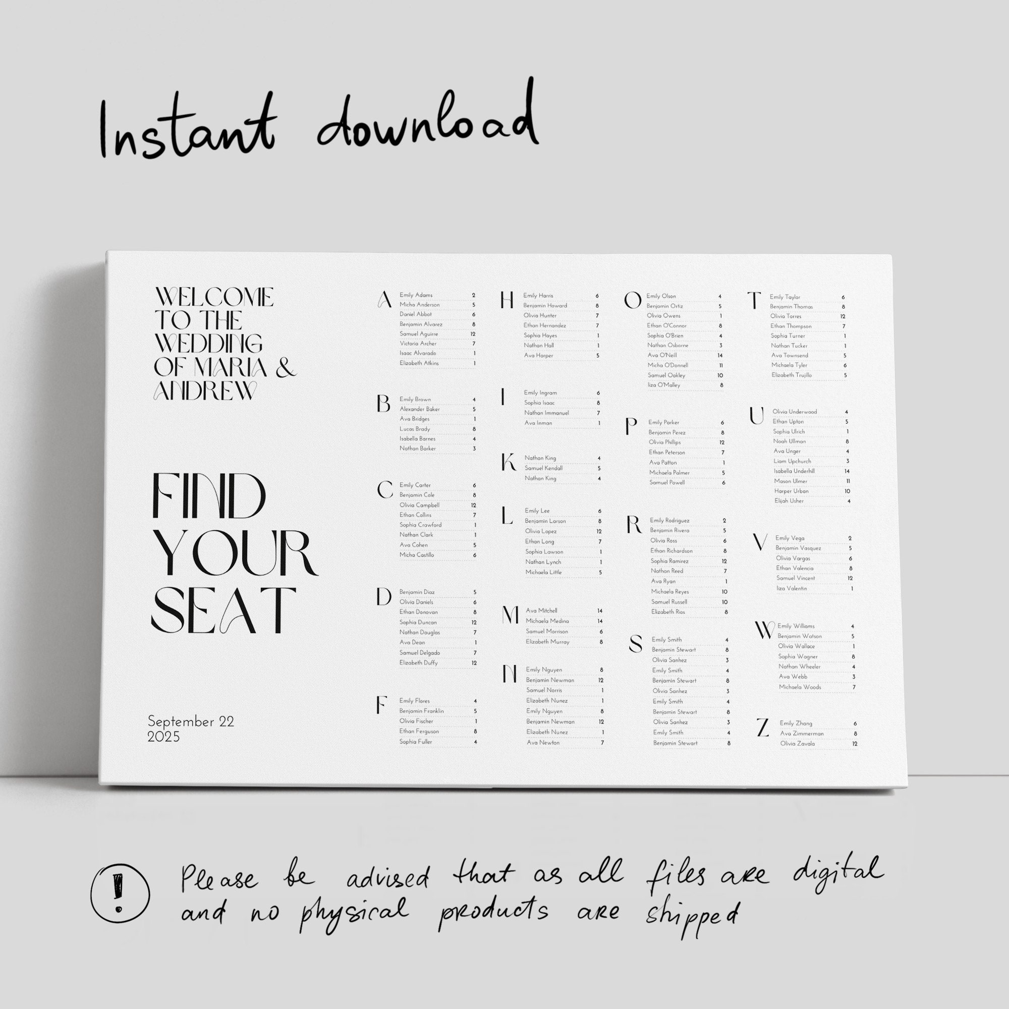Alphabetical Seating Chart Canva Template Wedding Seating - Etsy