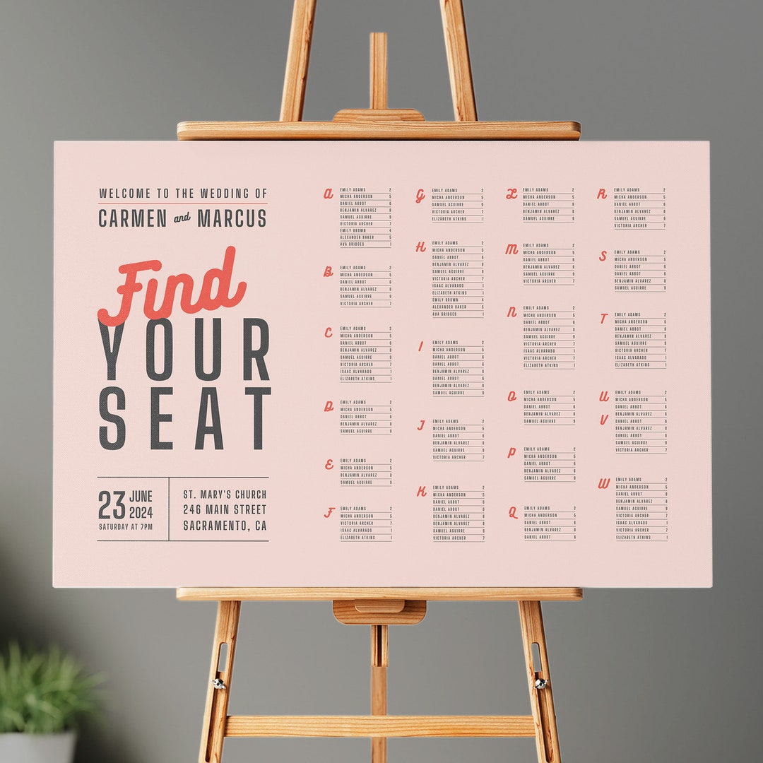 Retro Alphabetical Seating Chart Template, Printable Seating Plan Canva ...