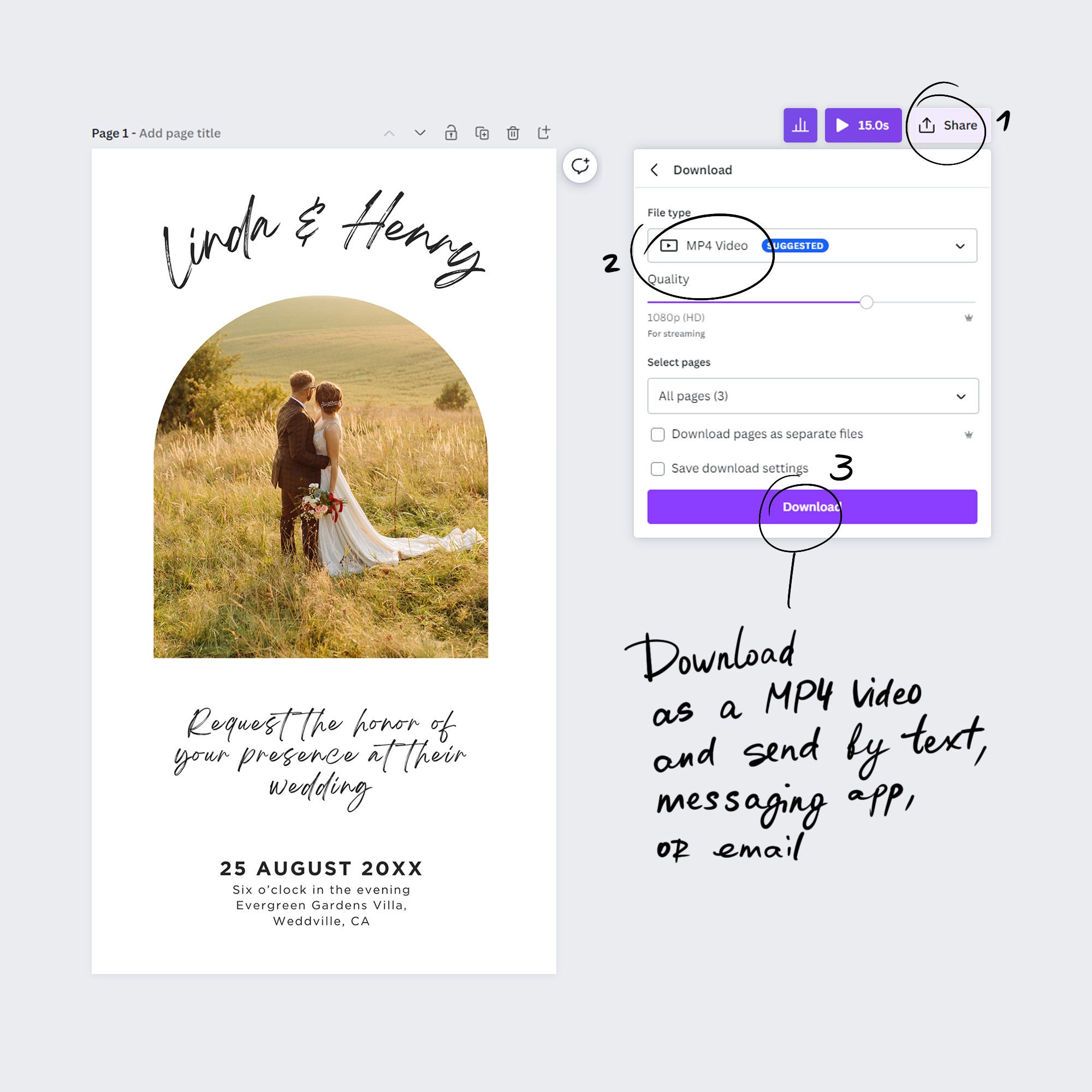 Wedding Video Invitation Canva Template With Your Photo, Upload Your ...