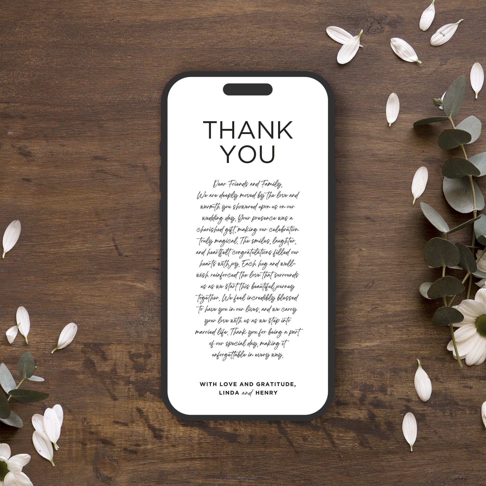 Electronic Thank You Card Template, Minimalist Wedding Thank You for ...