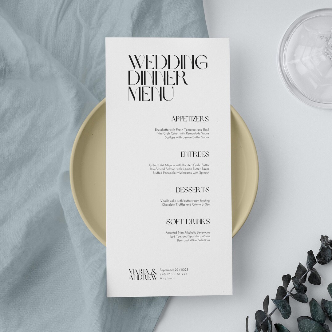 Wedding Menu Canva Template, Modern Wedding Dinner Menu, Editable ...
