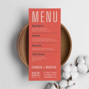 Retro Menu Template, Editable Printable Wedding Menu, Simple Wedding ...