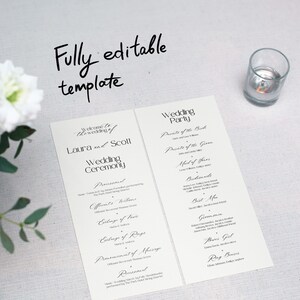 Wedding Program Template, Minimalist 4x9 Wedding Program, Editable ...
