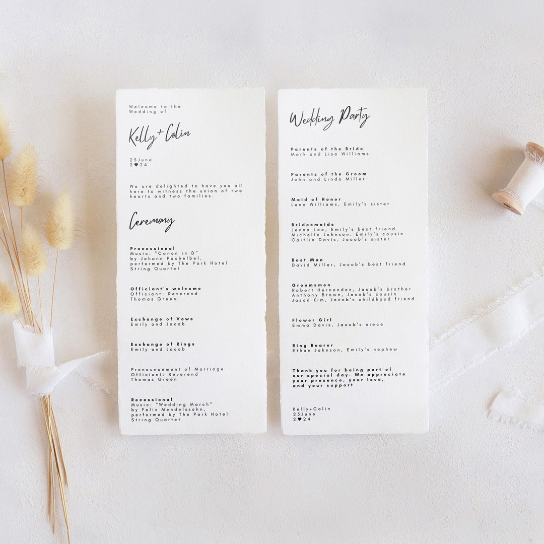 Wedding Program, Minimalist Wedding Program Template, Modern Wedding ...