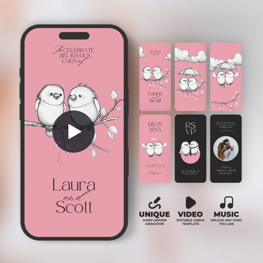 Creative Cartoon Wedding Invite With Music, Upload Your Photo, Unique ...