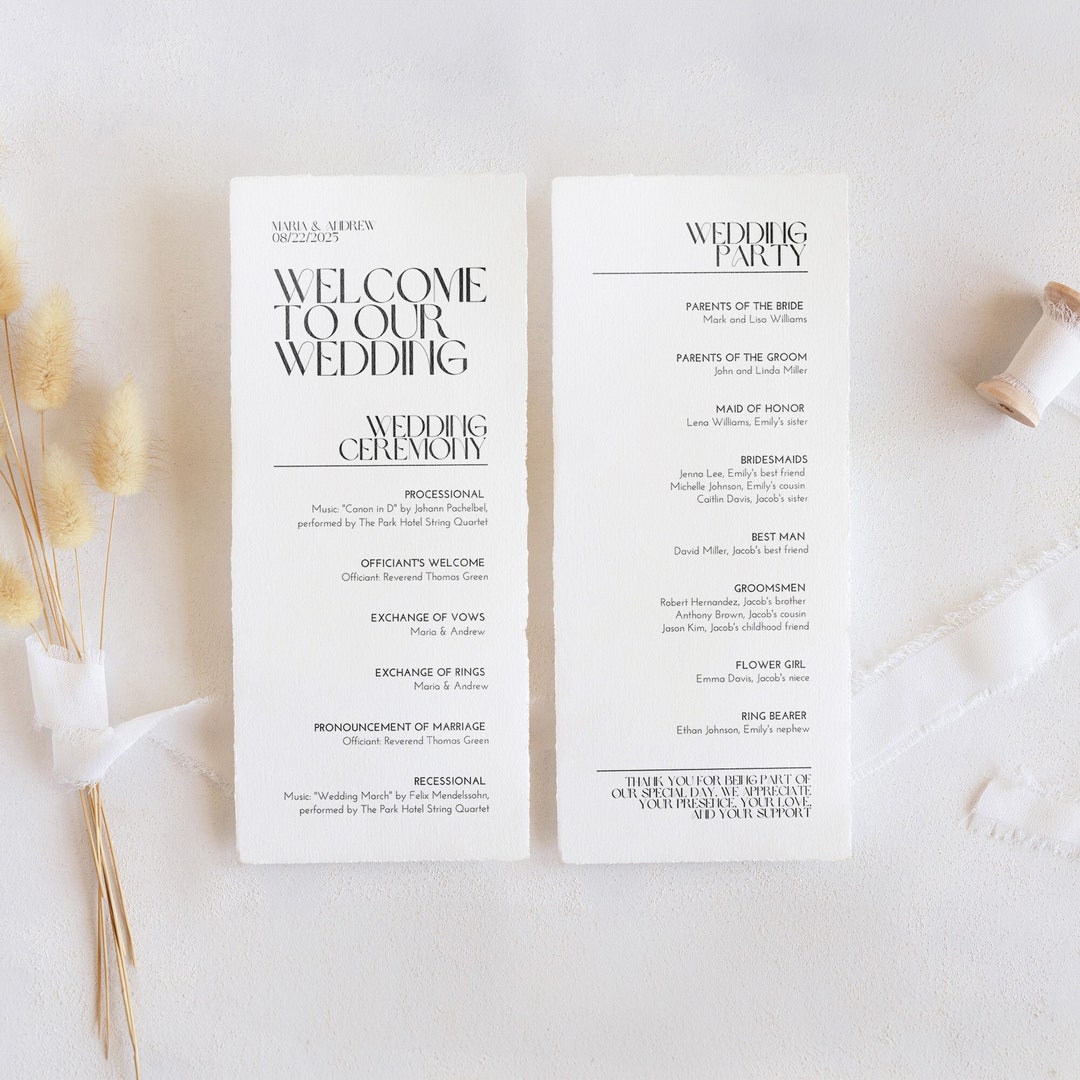4x9 Wedding Program Template, Minimalist Wedding Program, Editable and Printable Wedding ...