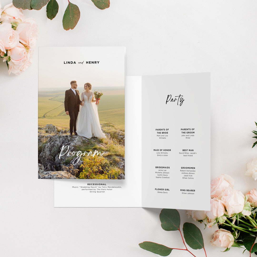 Bifold Wedding Program Template, Minimalist Program With Photo, Foldable Wedding Program, Order ...
