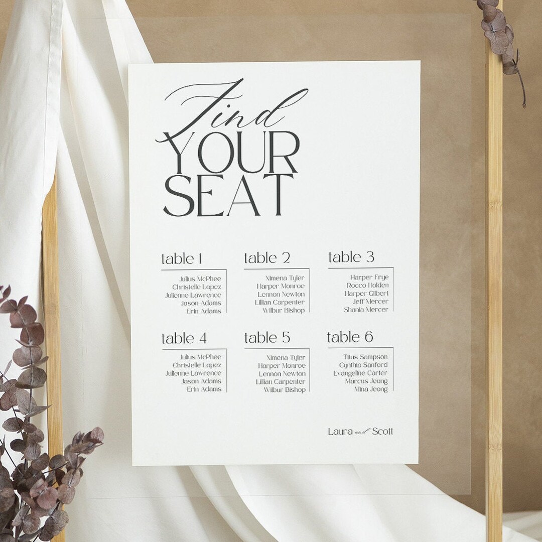 Find Your Seat Template, Wedding Seating Chart Sign, Modern Vertical ...
