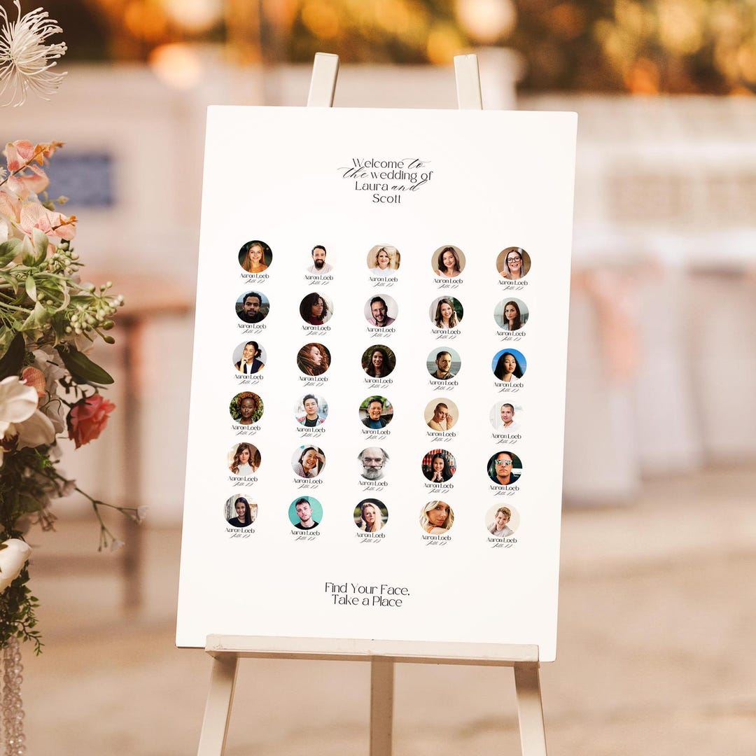 Find Your Face Wedding Sign, Personalized Seating Chart With Photo of ...