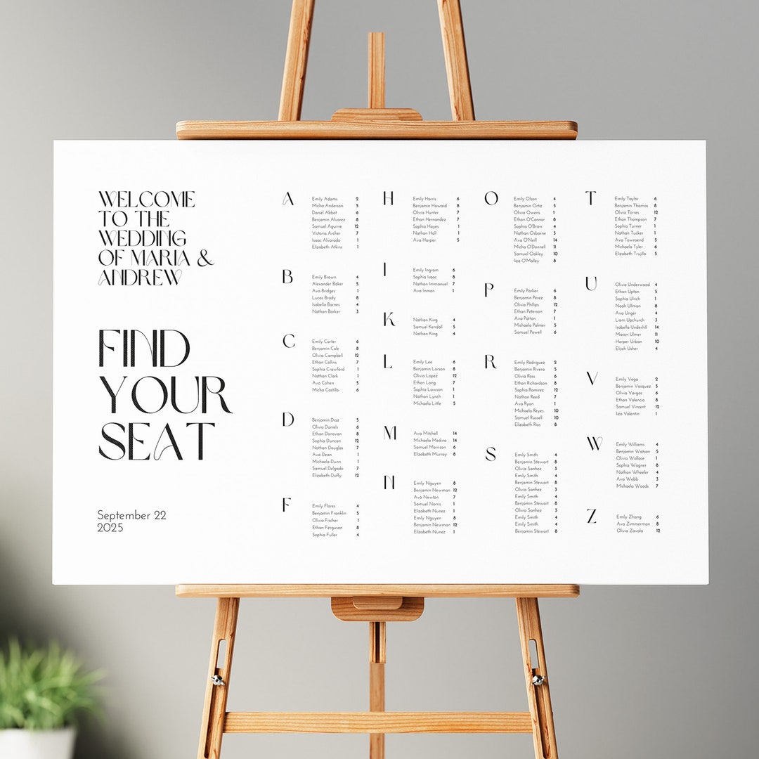 Wedding Seating Chart Sign, Alphabetical Seating Chart, Minimalist ...
