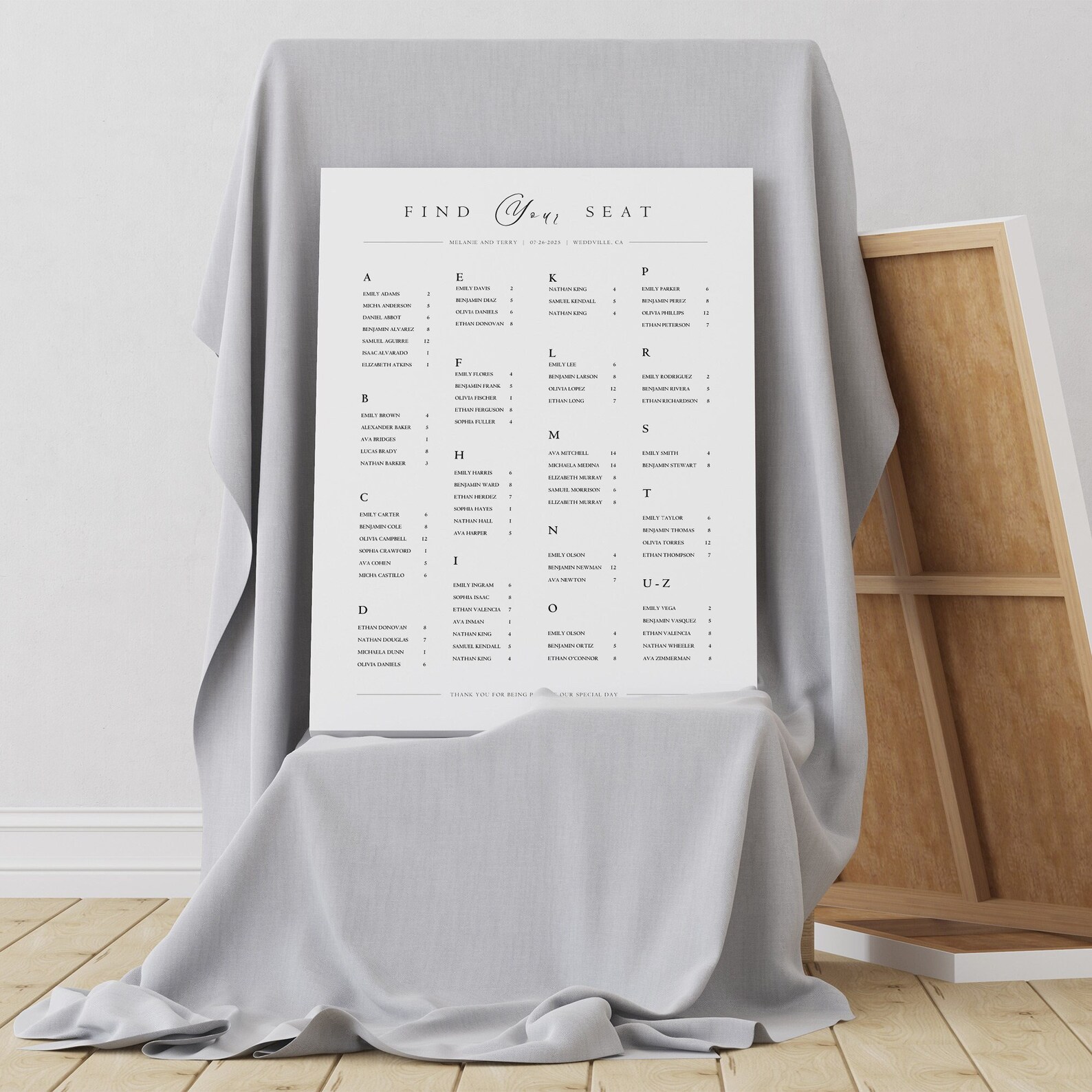 Wedding Seating Chart Canva Template, Alphabetical Printable Vertical ...