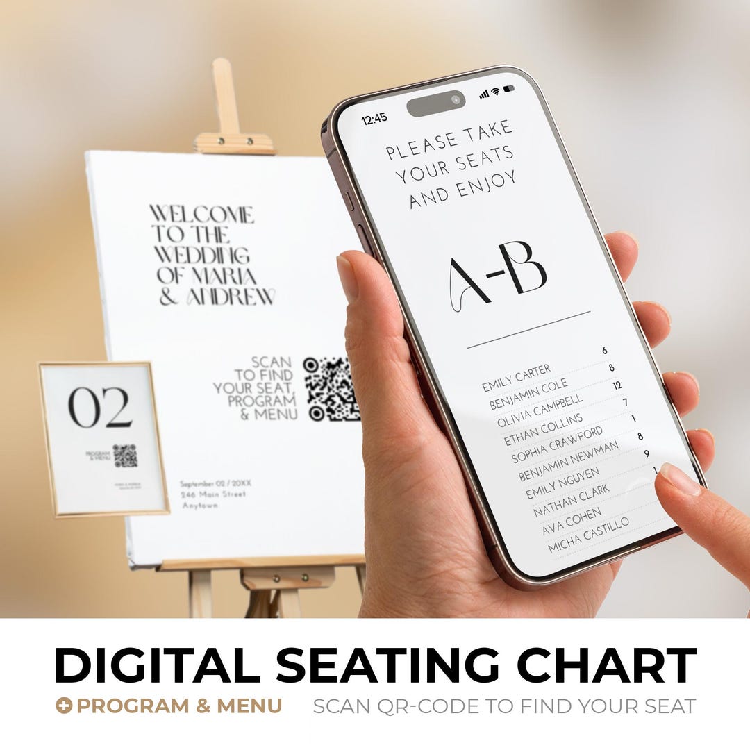Digital Wedding Seating Chart Website: Canva Template, QR Code Sign ...