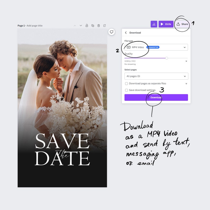 Wedding Video Invite, Animated Wedding Save the Date Template, Editable Digital Save the Date ...