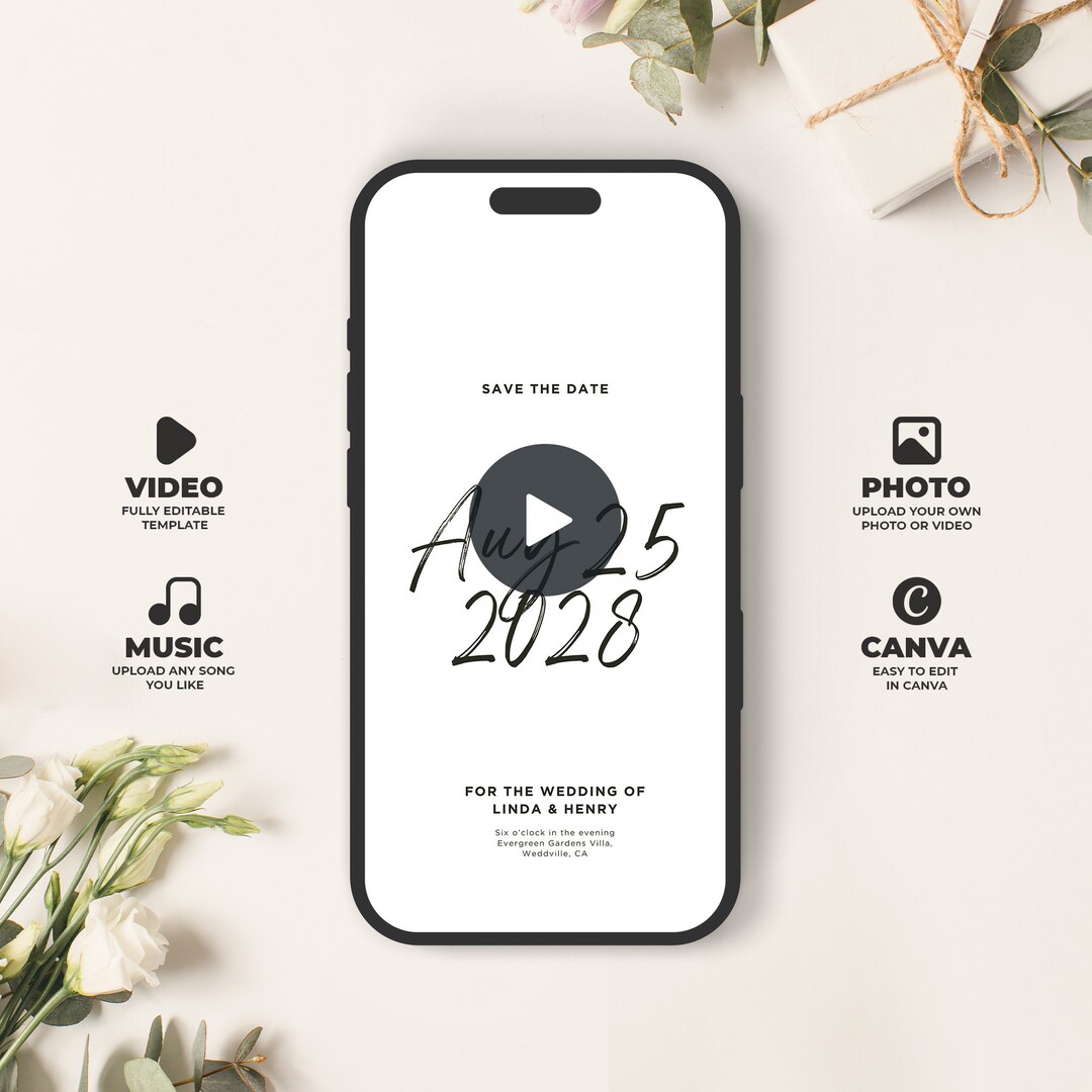 Wedding Video Save the Date Template, Editable Animated Wedding Invitation, Digital Save the ...