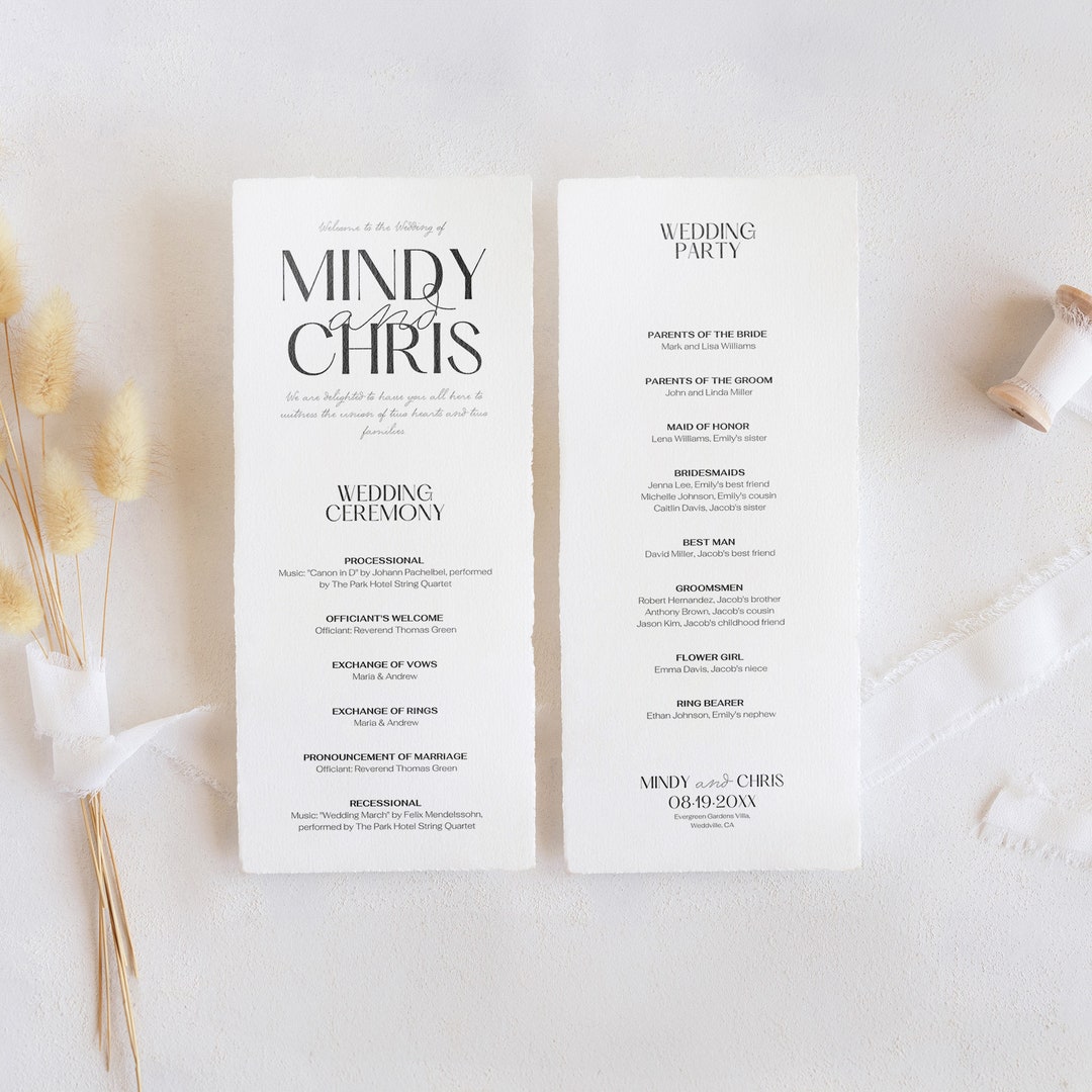 Editable Wedding Program Template Elegant 4x9 Wedding - Etsy