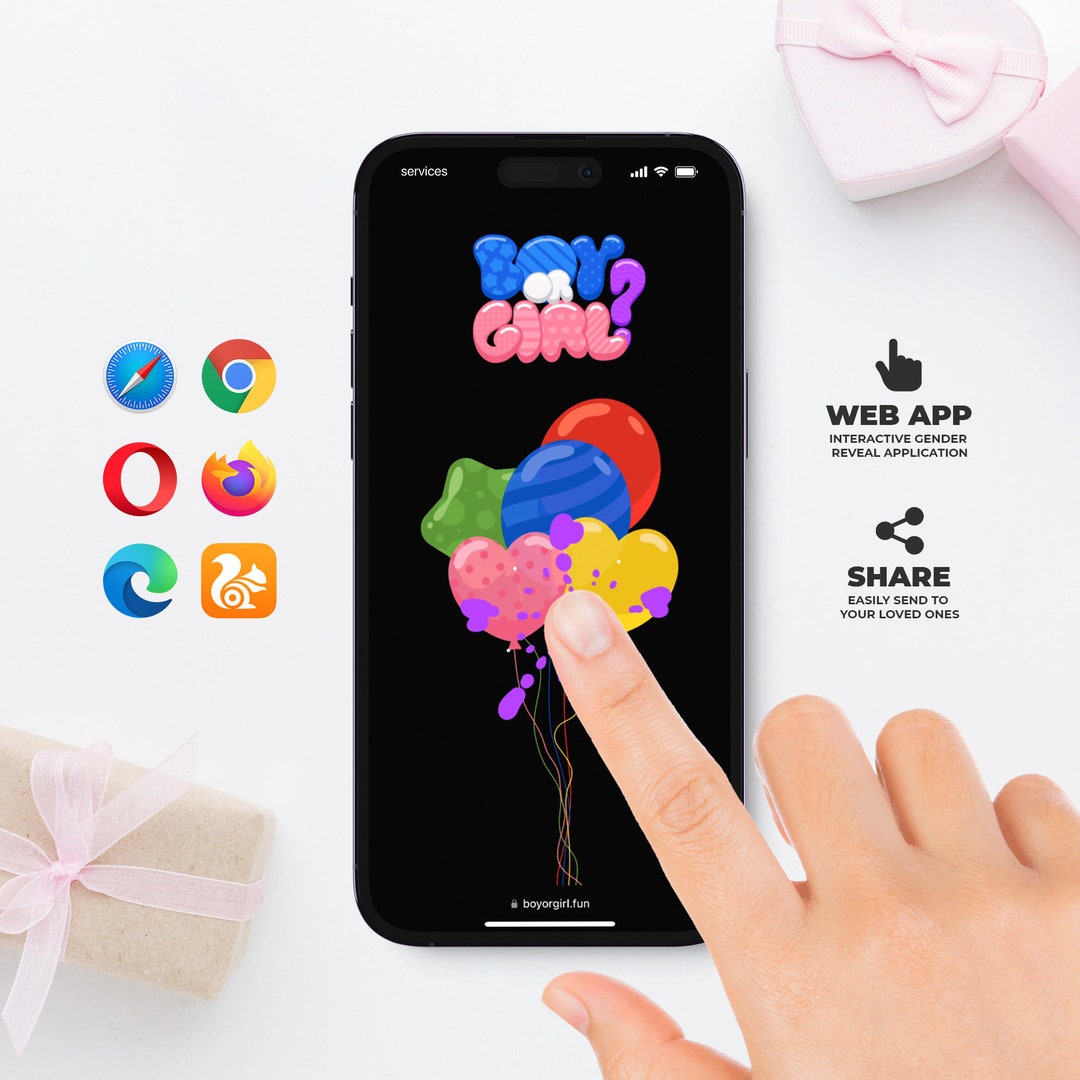Girl, Interactive Gender Reveal Application, Pop the Balloons to Reveal ...