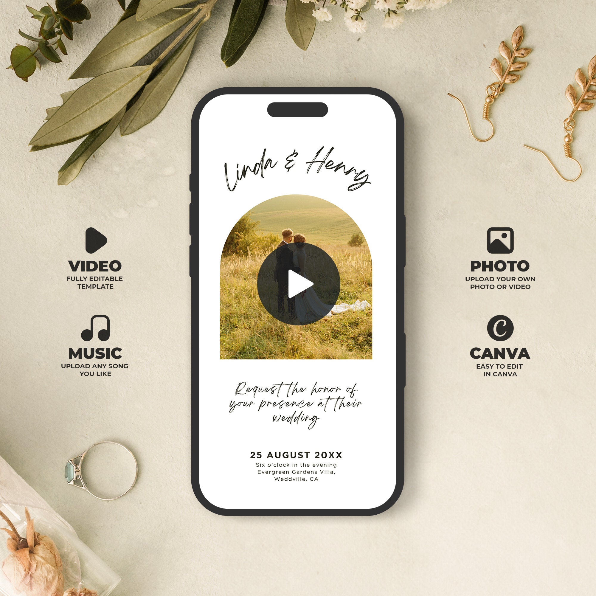 Wedding Video Invitation Canva Template With Your Photo, Upload Your ...